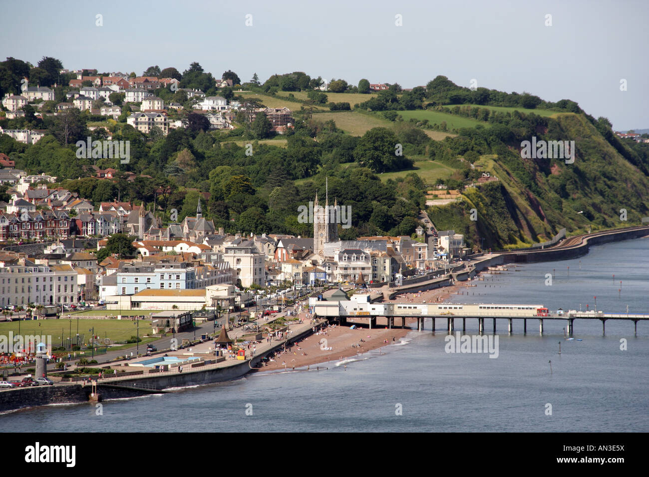 teignmouth town pier seafront beach south devon england west country uk ...