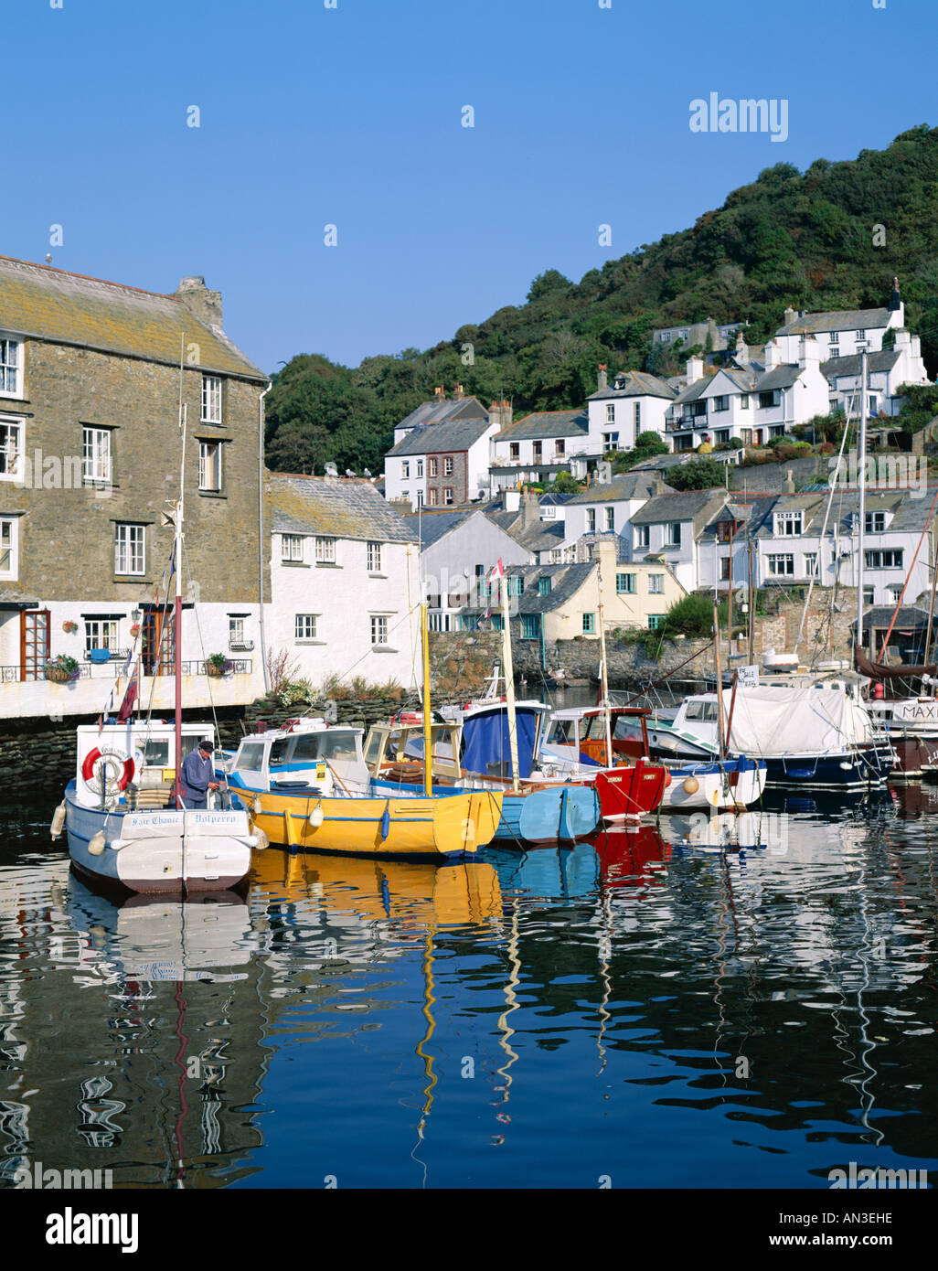 Harbour View & Fishing Boats, Polperro, Cornwall, England Stock Photo ...