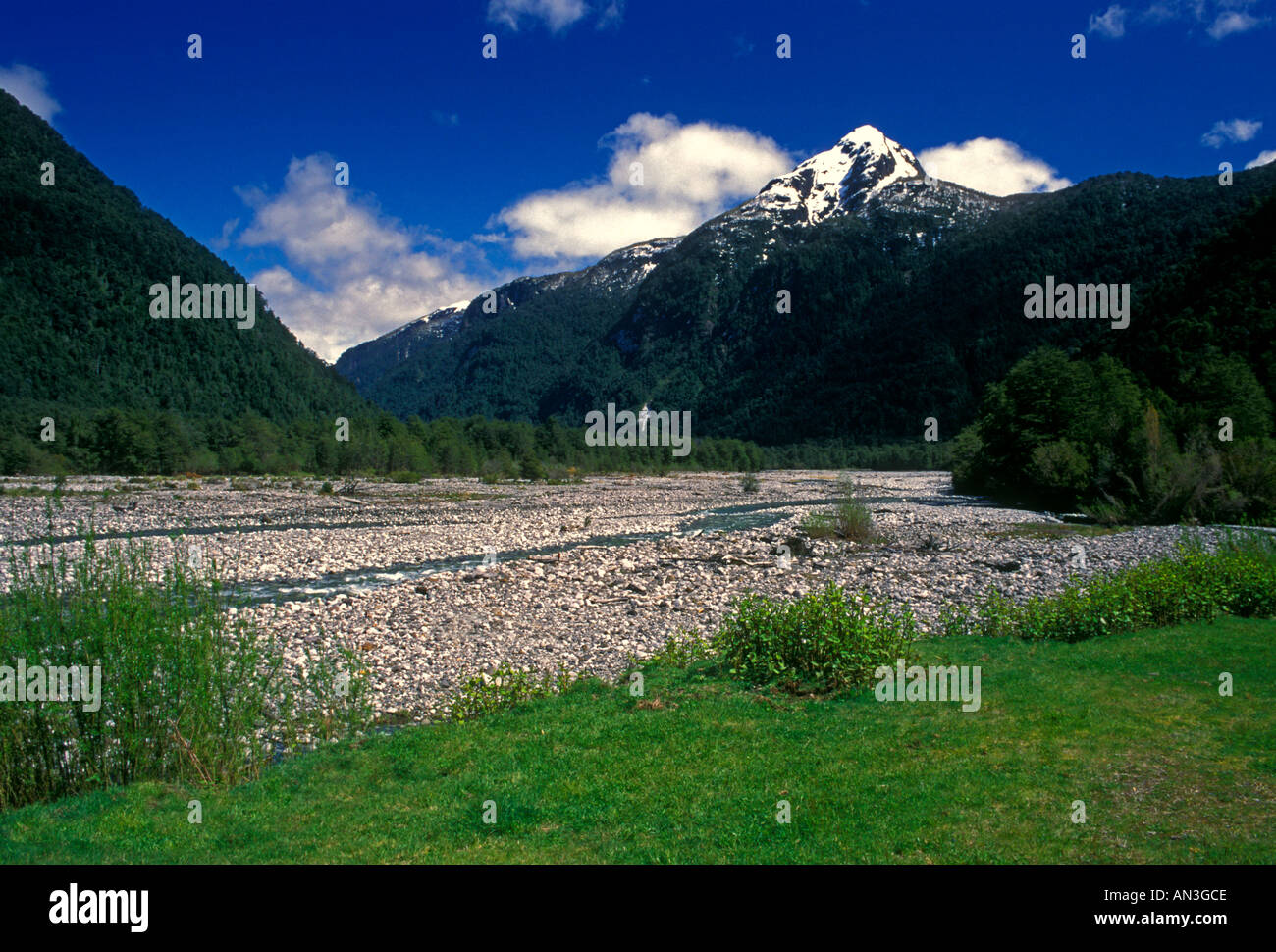 mountain landscape, riverbed, Vicente Perez Rosales National Park ...