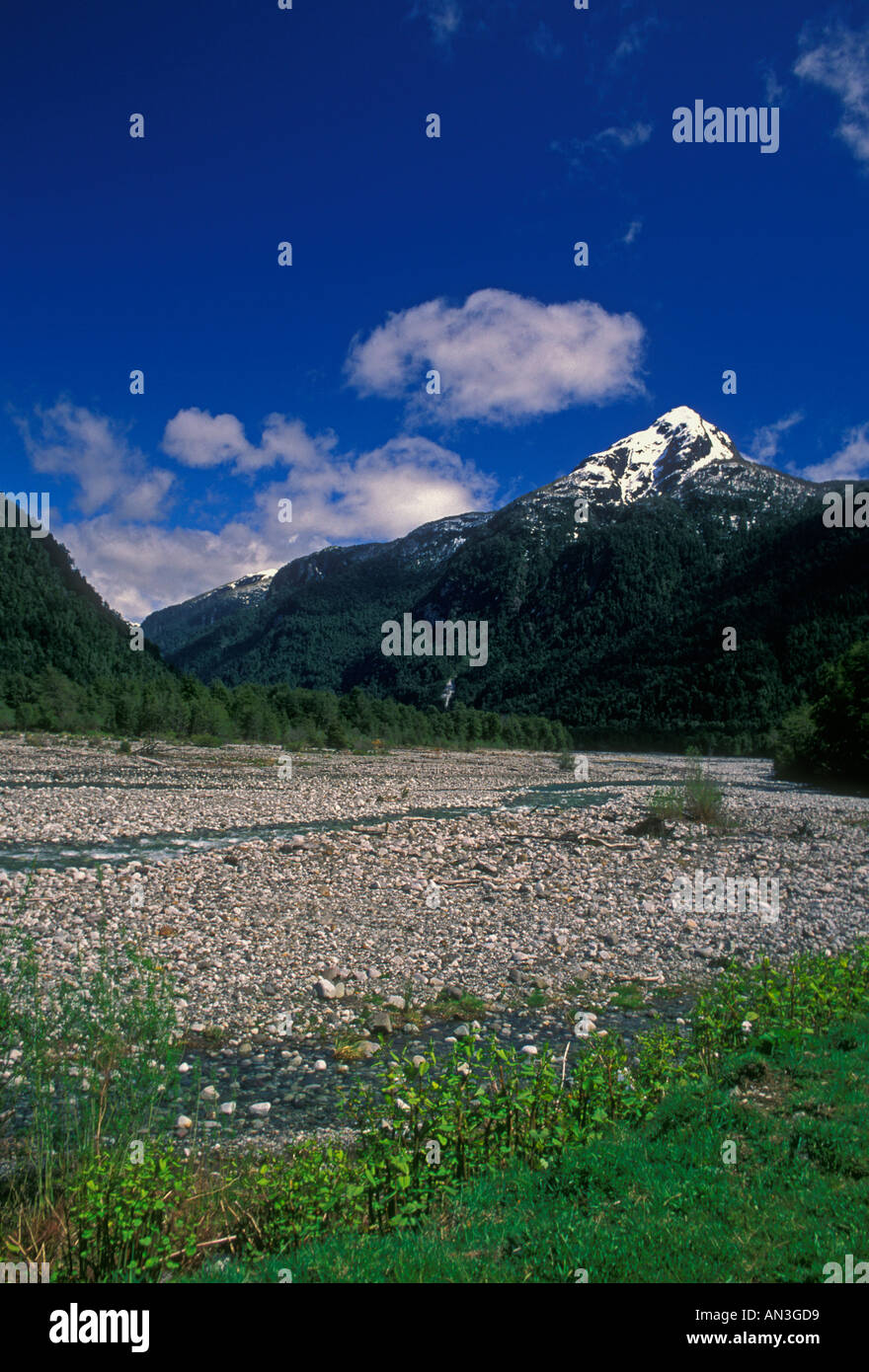 mountain landscape, riverbed, Vicente Perez Rosales National Park ...