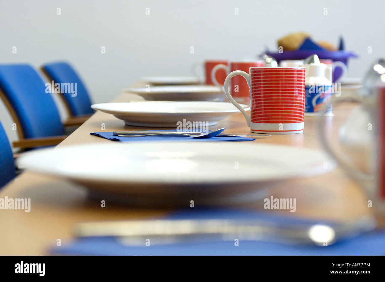 breakfast table in a seminar room Stock Photo - Alamy