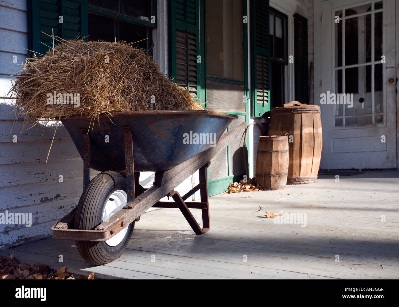 Wheelbarrow with hey, Ambler Farm, Wilton, CT, USA Stock Photo - Alamy