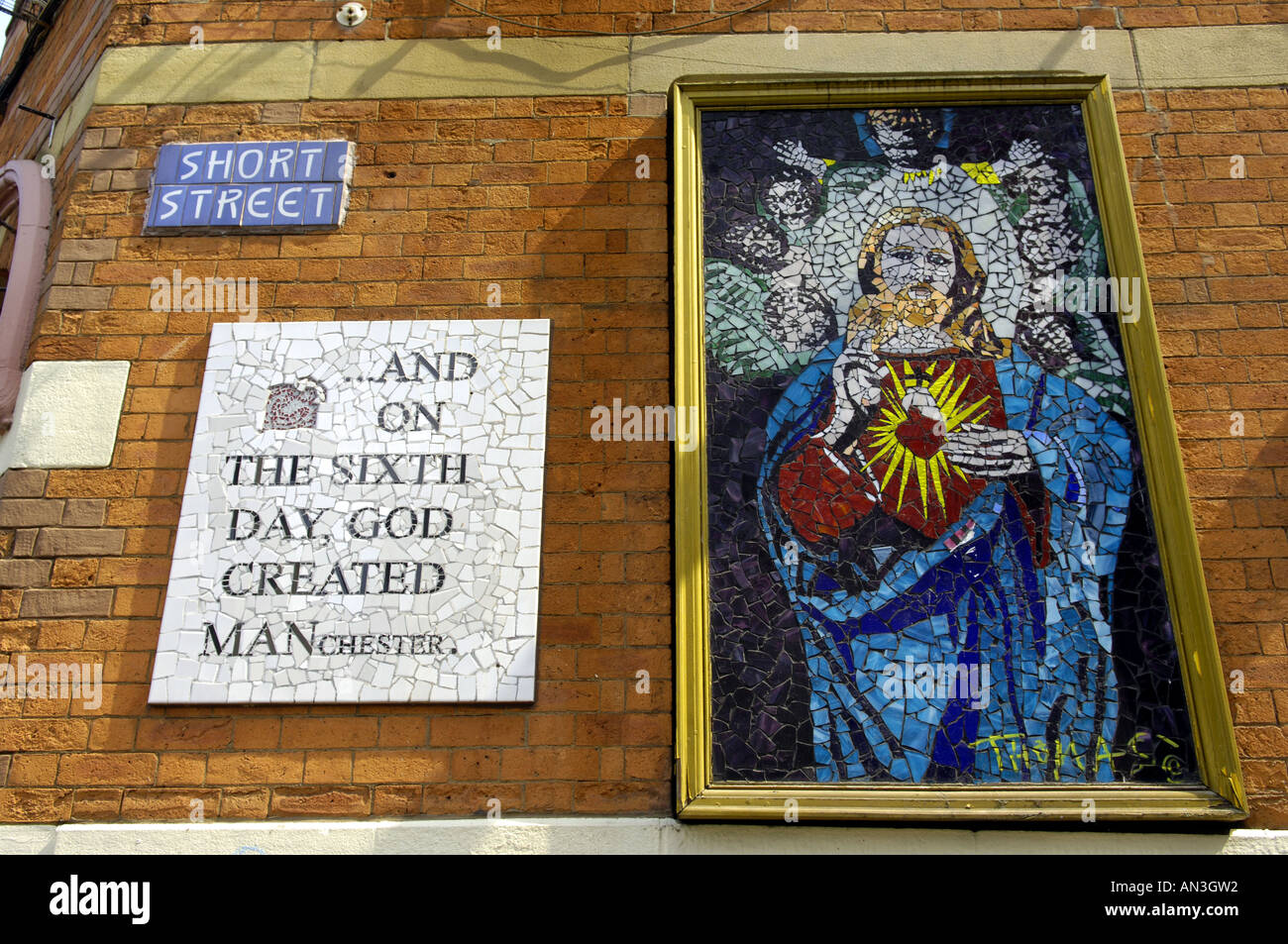 and on the sixth day god created manchester man white black tiles wall ...