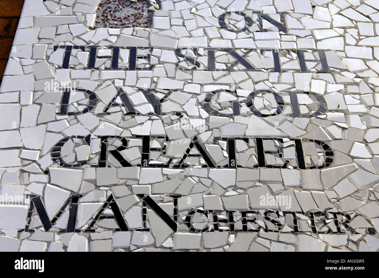 and on the sixth day god created manchester man white black tiles wall ...