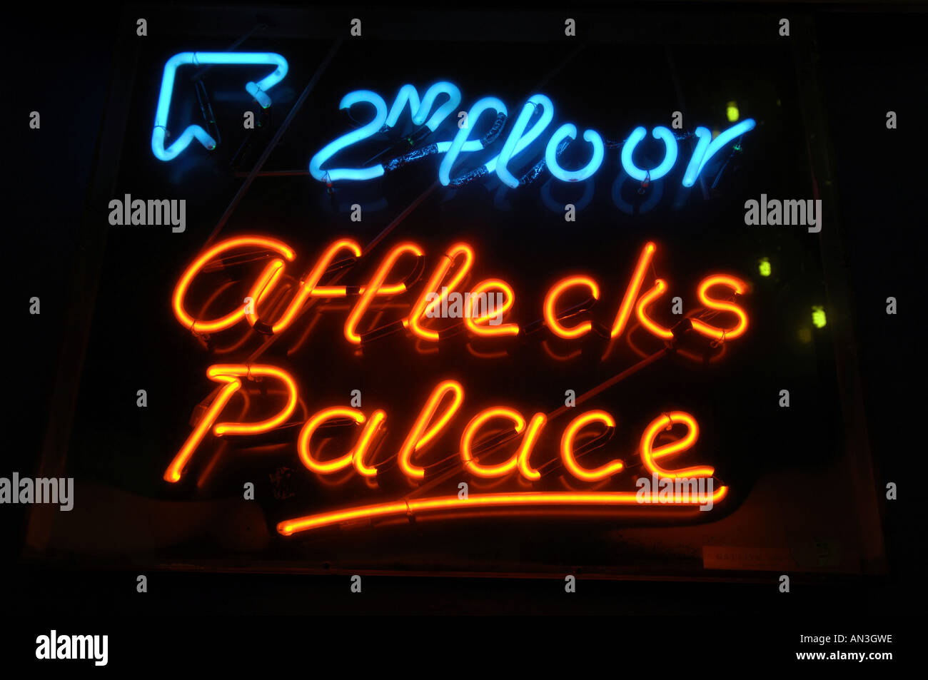 second floor afflecks palace neon sign blue red black Afflecks palace ...