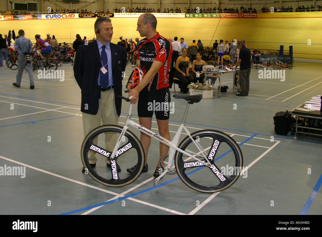 Graham Obree at opening of Newport Velodrome Wales with UCI official ...