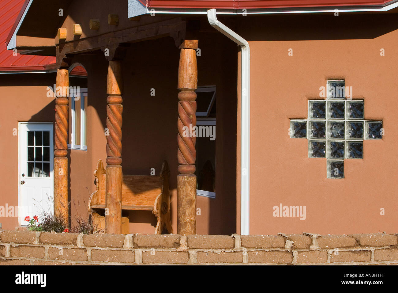 adobe like house with red roof Stock Photo - Alamy