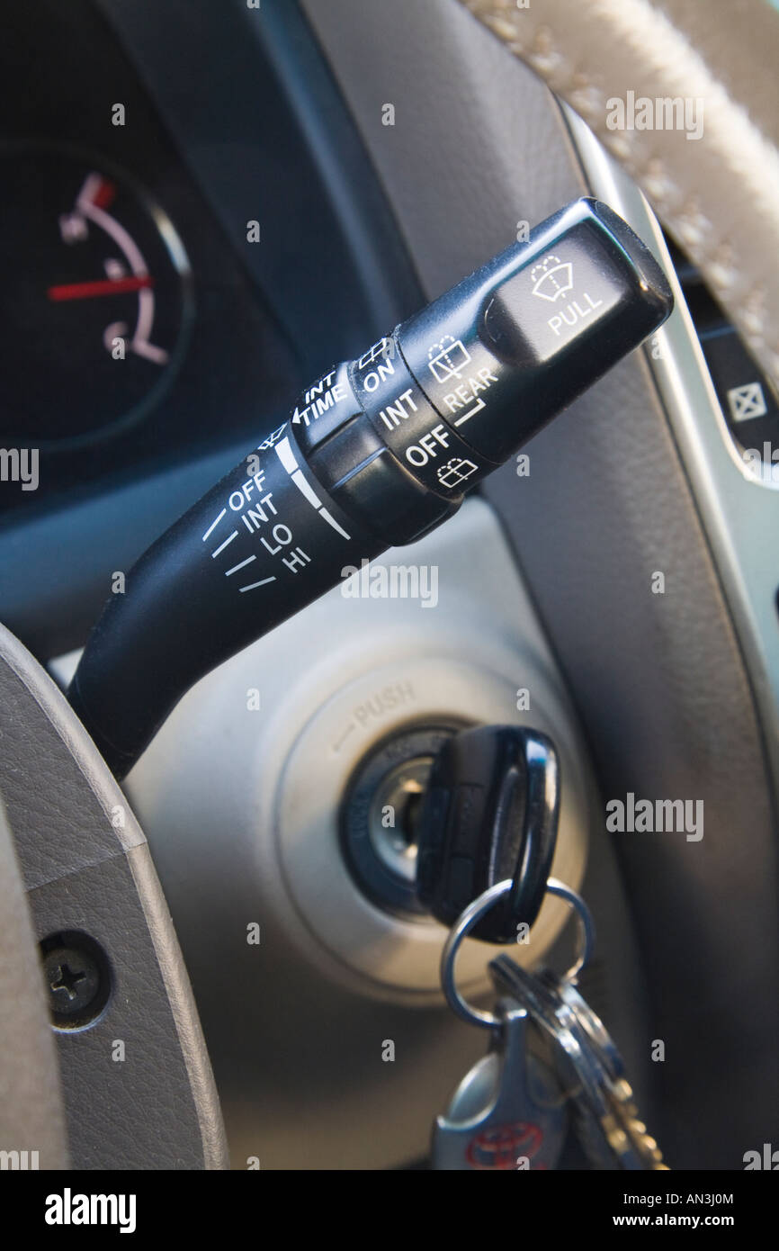 Control column for windscreen wipers and ignition key in modern car ...