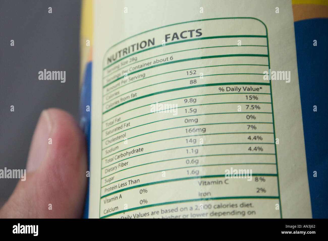 hand holding a can showing nutrition facts label Stock Photo - Alamy