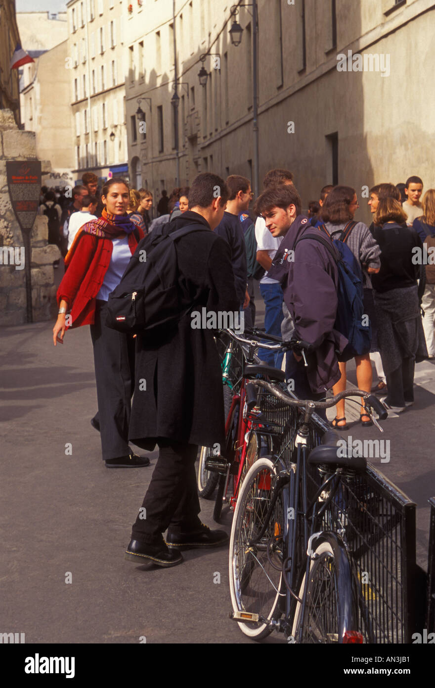 French high school students schoolboys and schoolgirls getting together ...