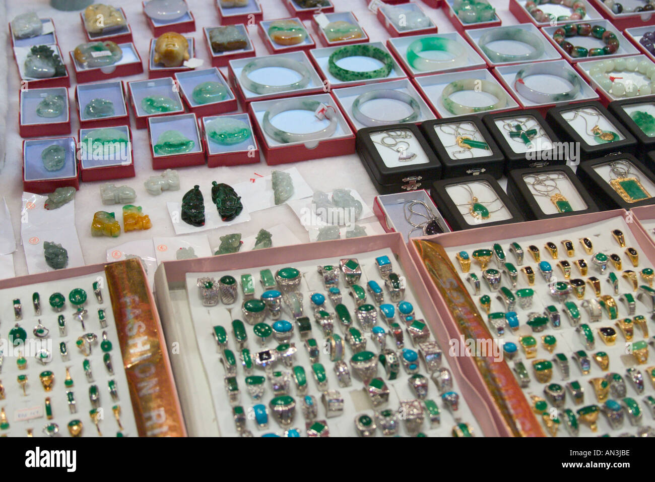 jade jewelry on stall display Stock Photo - Alamy