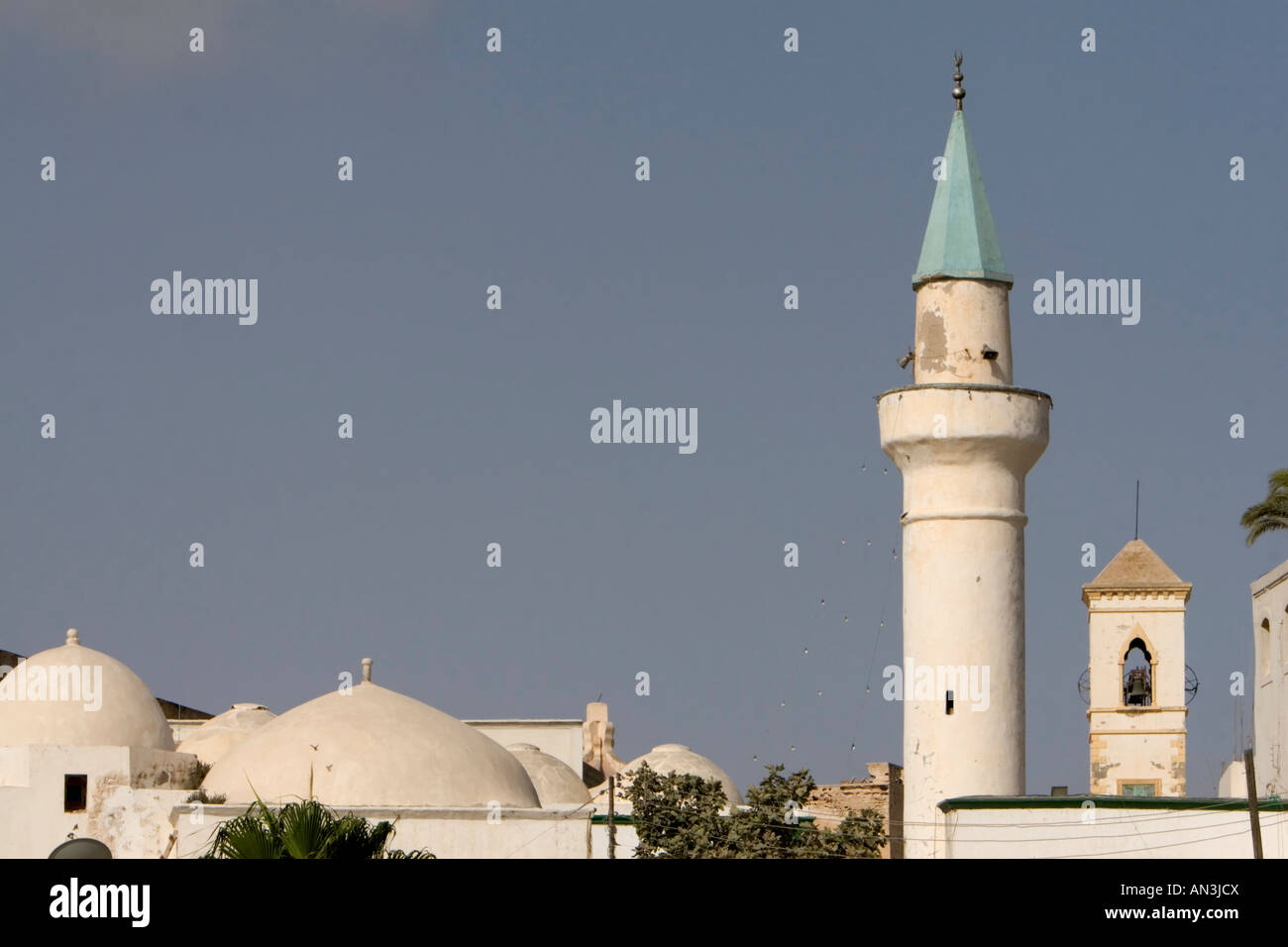 Tripoli, Libya. Minaret and Church Bell Tower. Mosque of Dragut Pasha ...