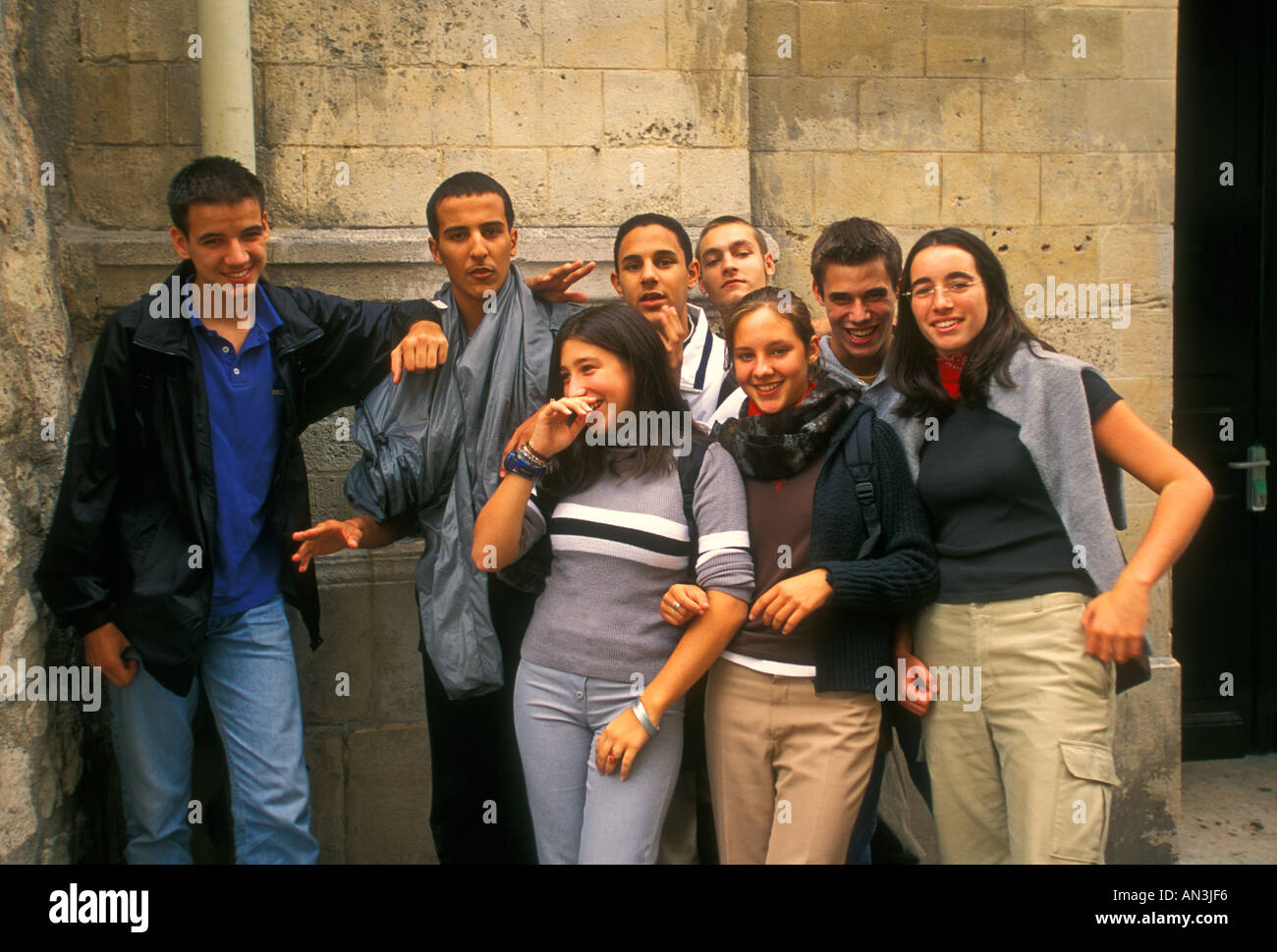 French high school students schoolboys and schoolgirls getting together ...