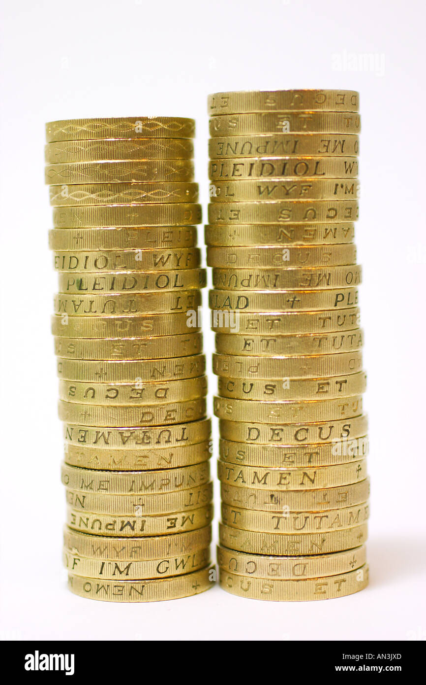 Stacks of British pound coins Stock Photo - Alamy