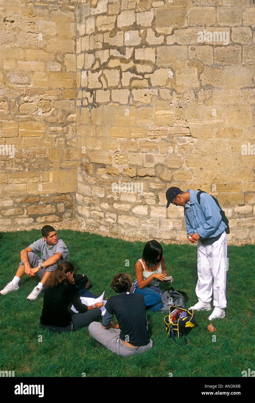 French high school students schoolboys and schoolgirls getting together ...