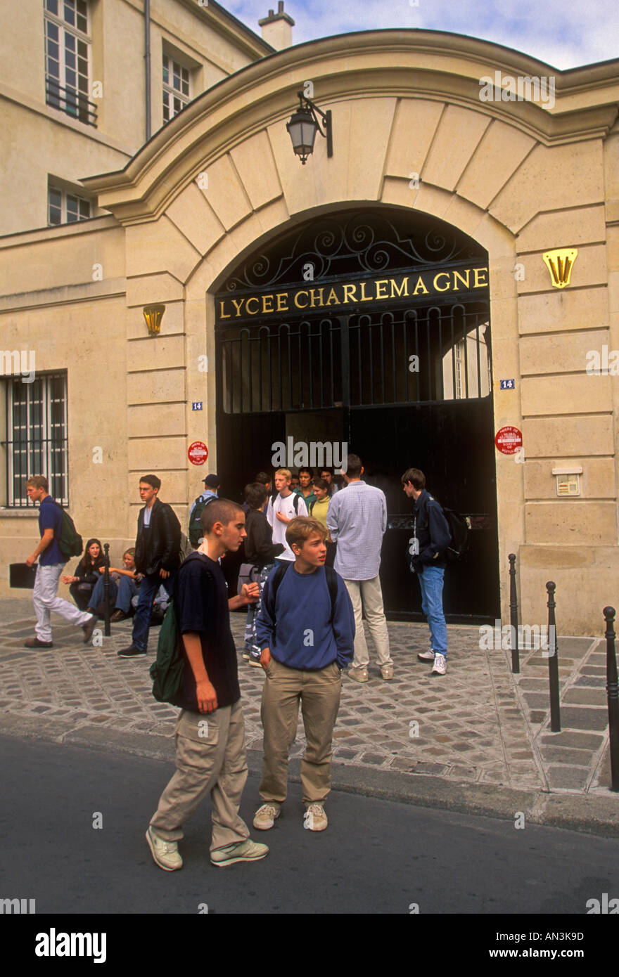 French high school students schoolboys and schoolgirls getting together ...
