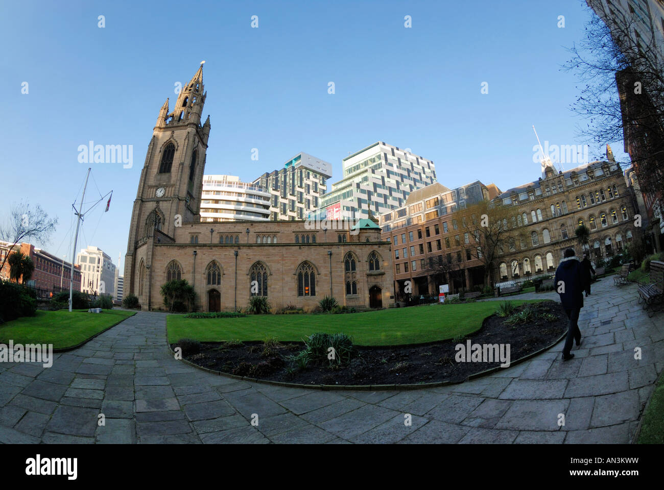St. Nicholas Church and garderns on The Strand, Liverpool waterfront ...