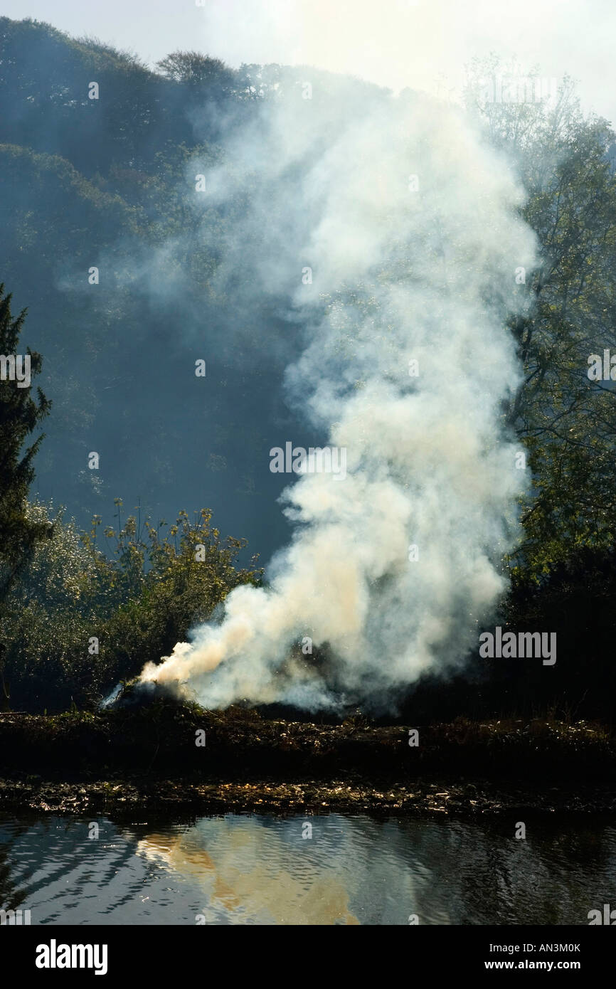 Garden Bonfire with bellowing smoke Stock Photo - Alamy