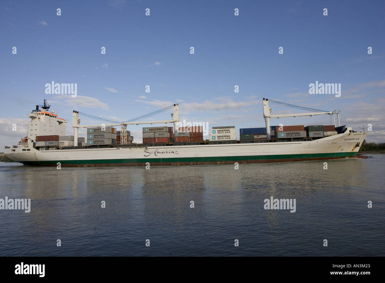 Large cargo ship with containers on Seine France Stock Photo - Alamy