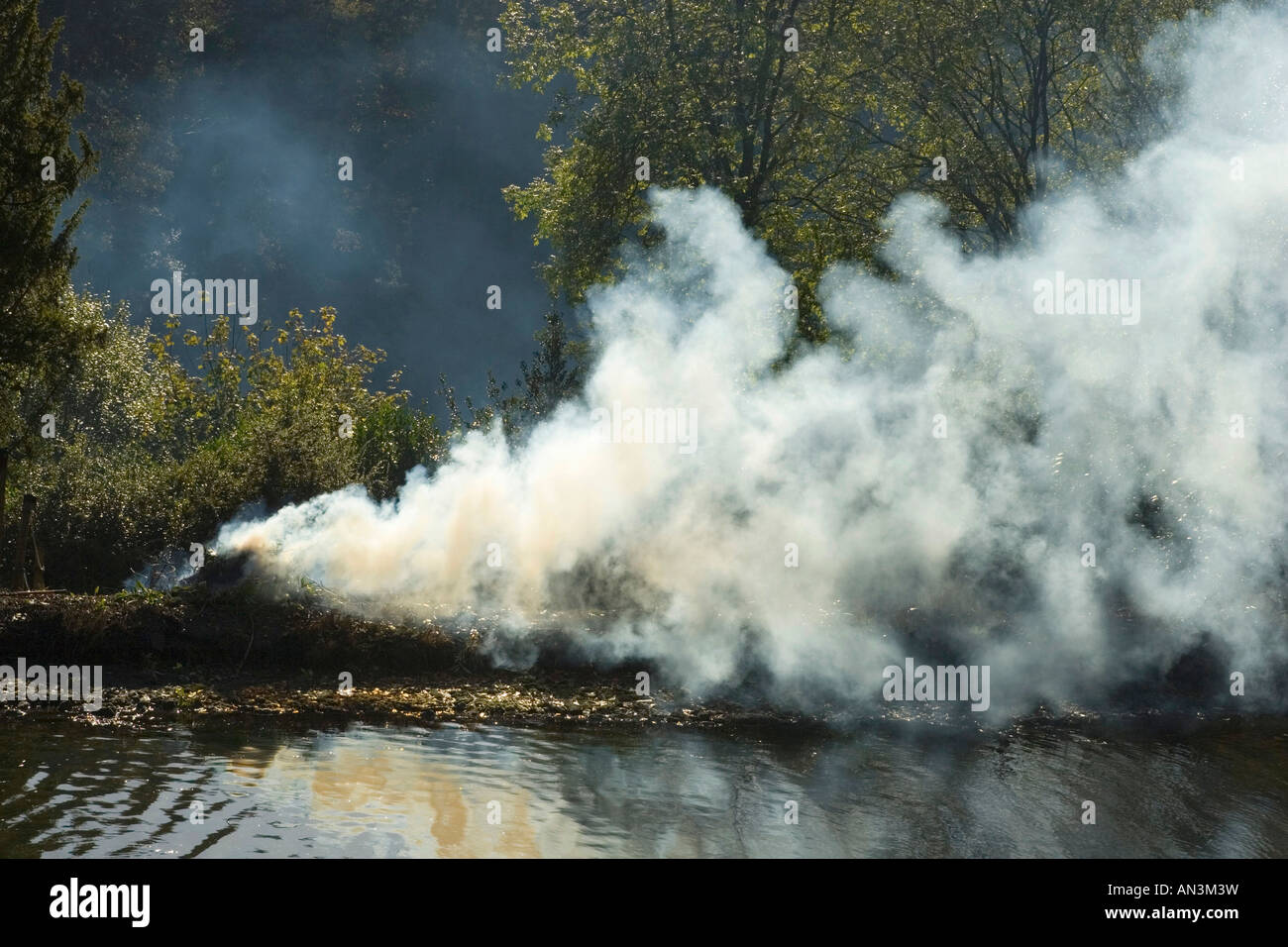 Garden Bonfire billowing smoke Stock Photo - Alamy