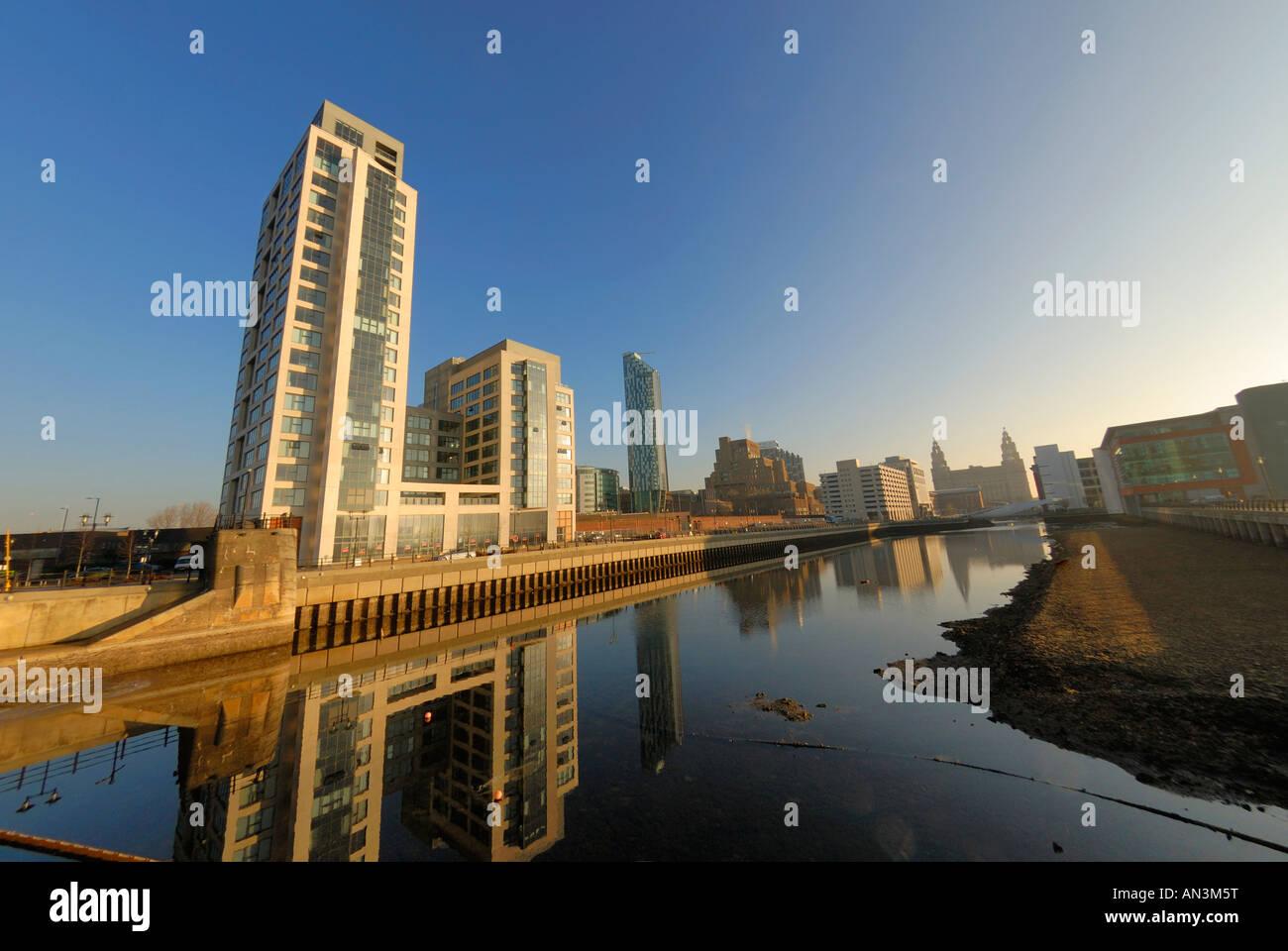 New highrise buildings along the Princes Dock waterfront in Liverpool ...