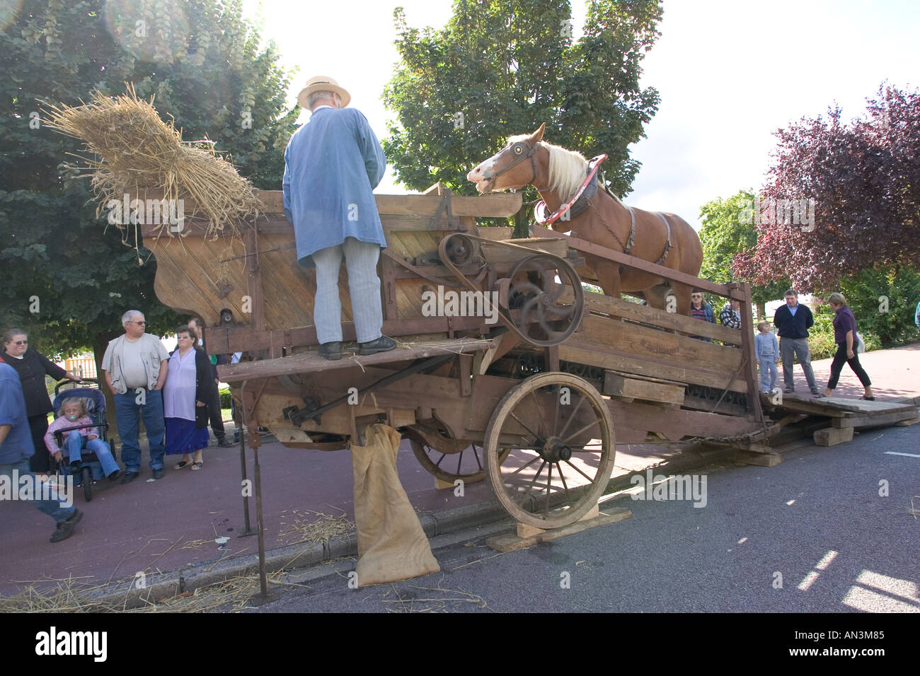 Ancient horse driven threshing machine at Cider Fayre Caudebec en Caux ...