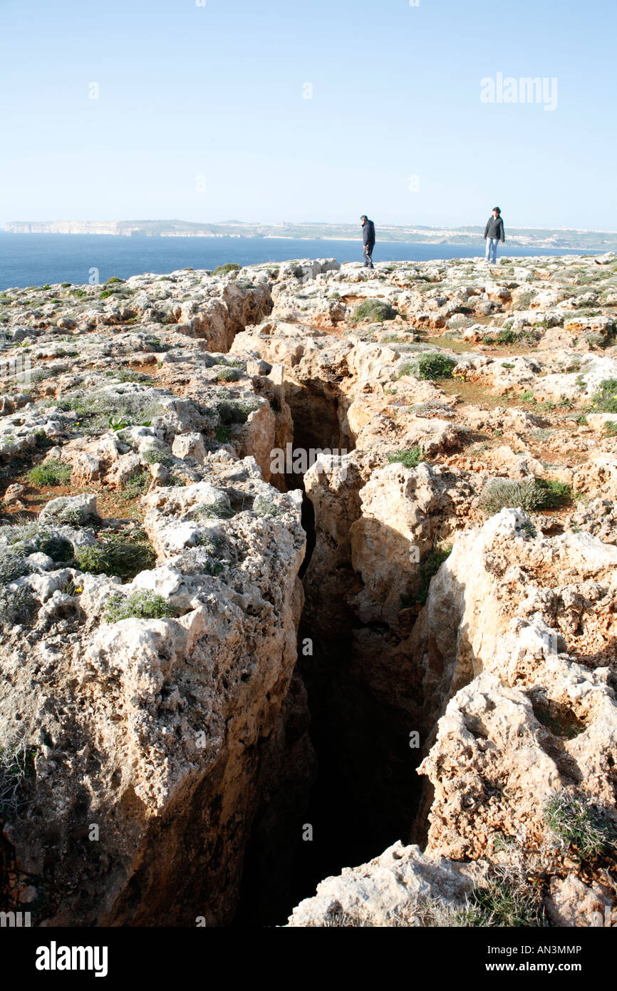 Stress fissure in the limestone cliffs at Qammieh Point Marfa Ridge ...