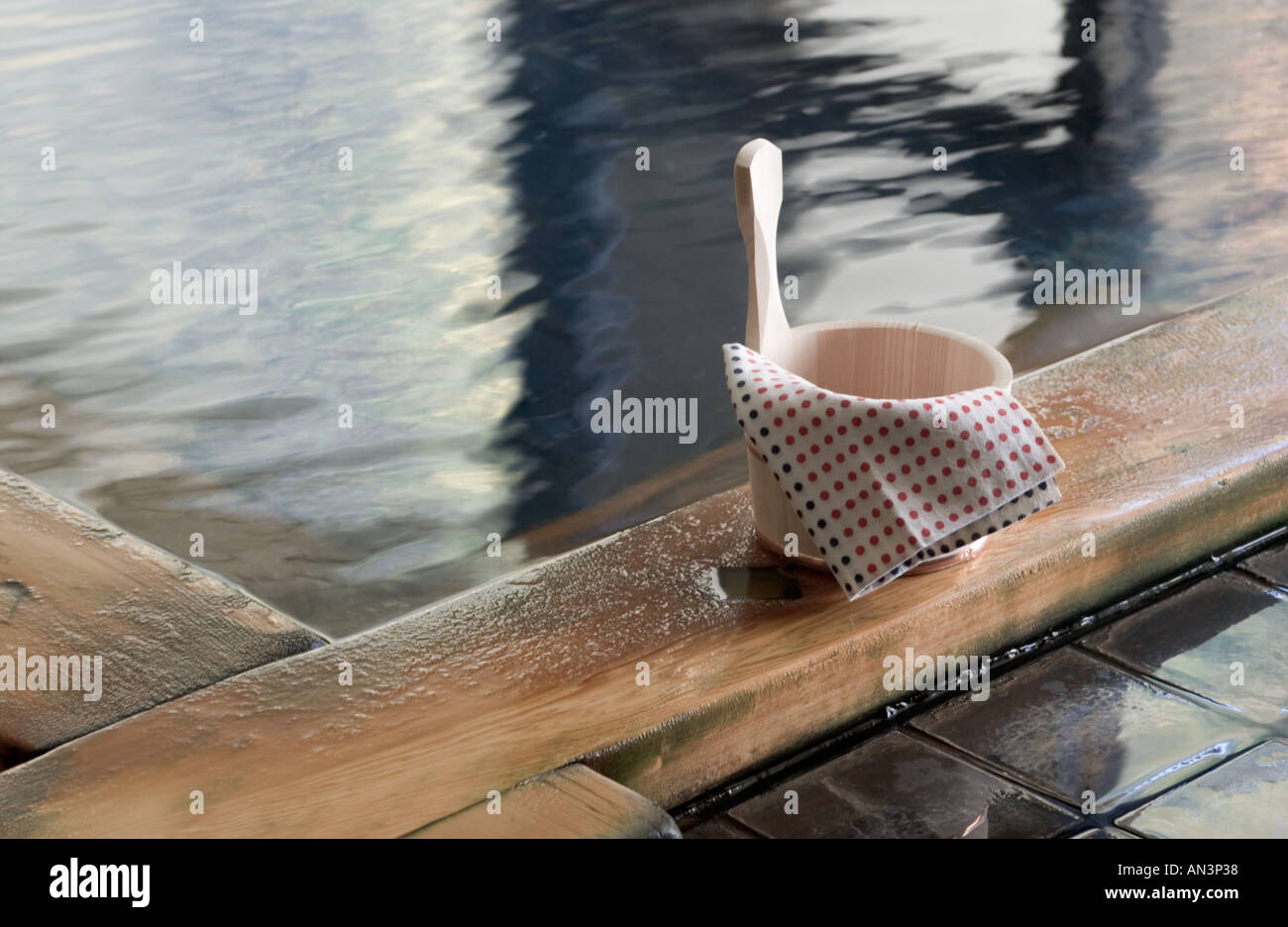 Bathing pail at hot springs in Japan Stock Photo - Alamy
