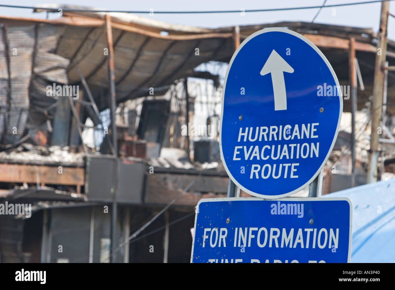 Hurricane Evacuation Sign Amid Hurricane Katrina Wreckage in New ...