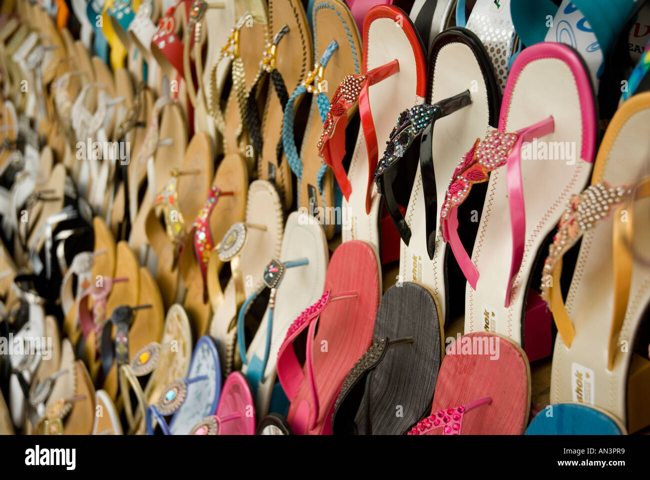 Colorful display of sandals Stock Photo - Alamy
