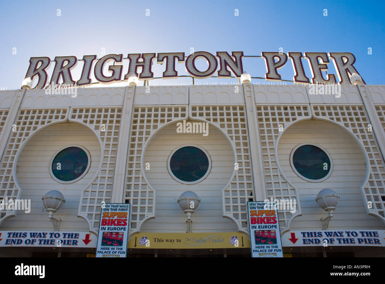 The sign on top of the entrance to Brighton Pier Brighton England UK ...