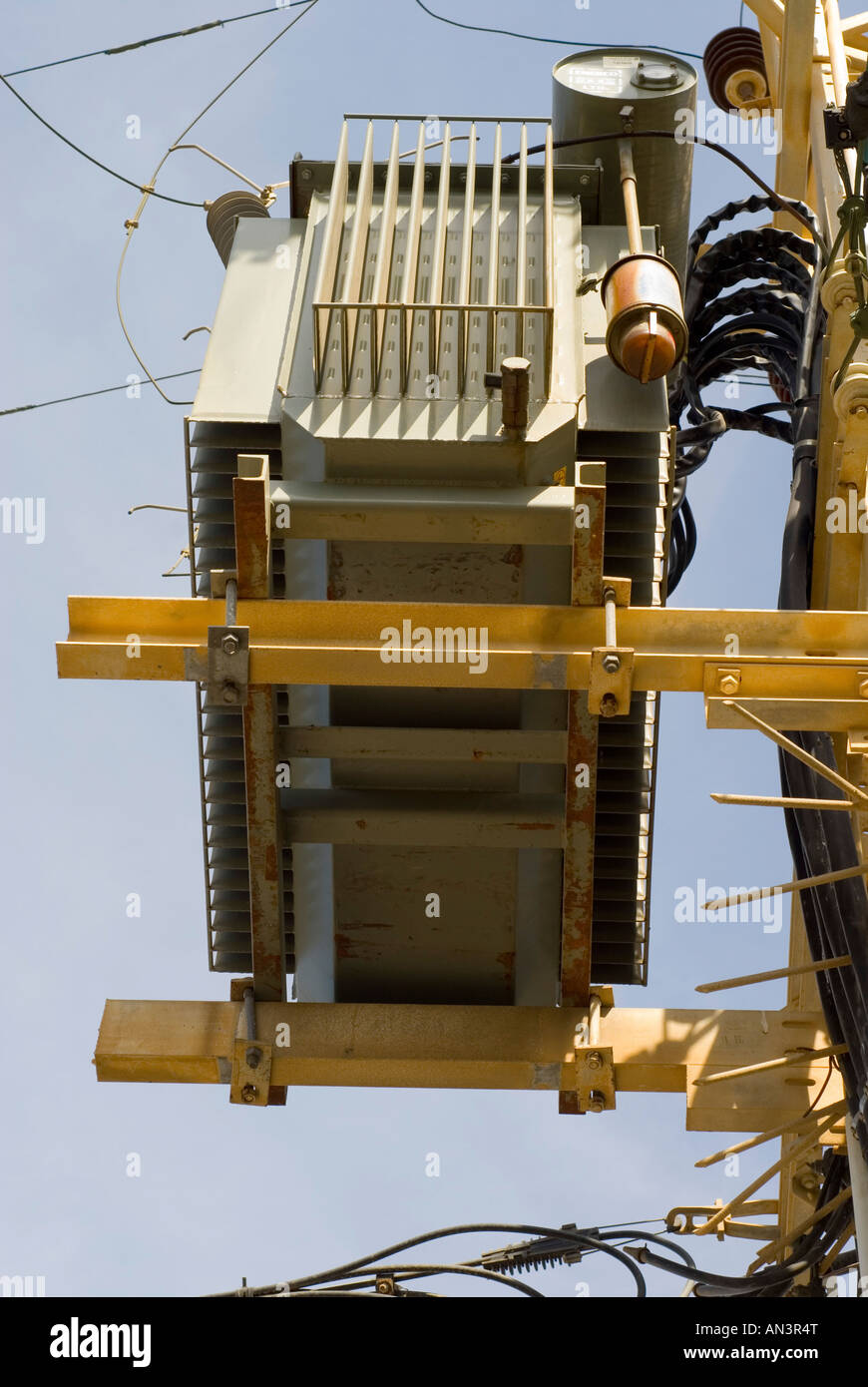 High voltage power lines and a transformer Stock Photo - Alamy