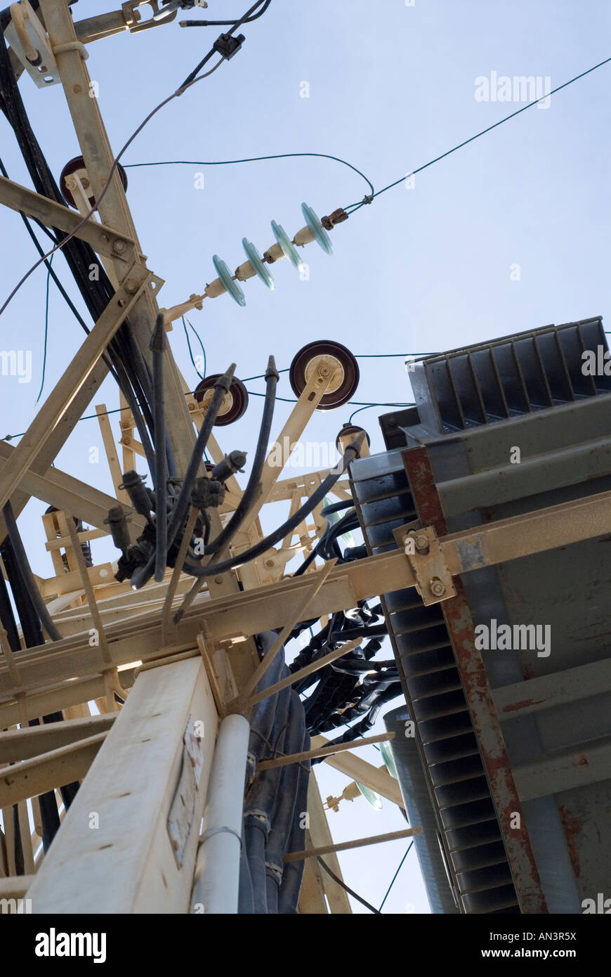 High voltage power lines and a transformer Stock Photo - Alamy