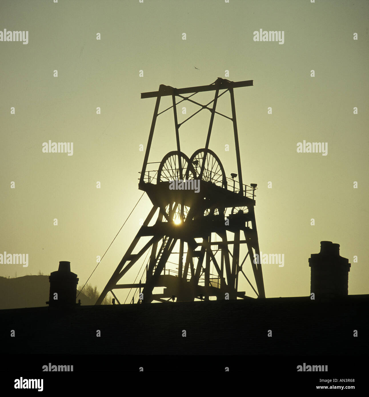 Pit Head Winding Gear and Miners House Stock Photo - Alamy
