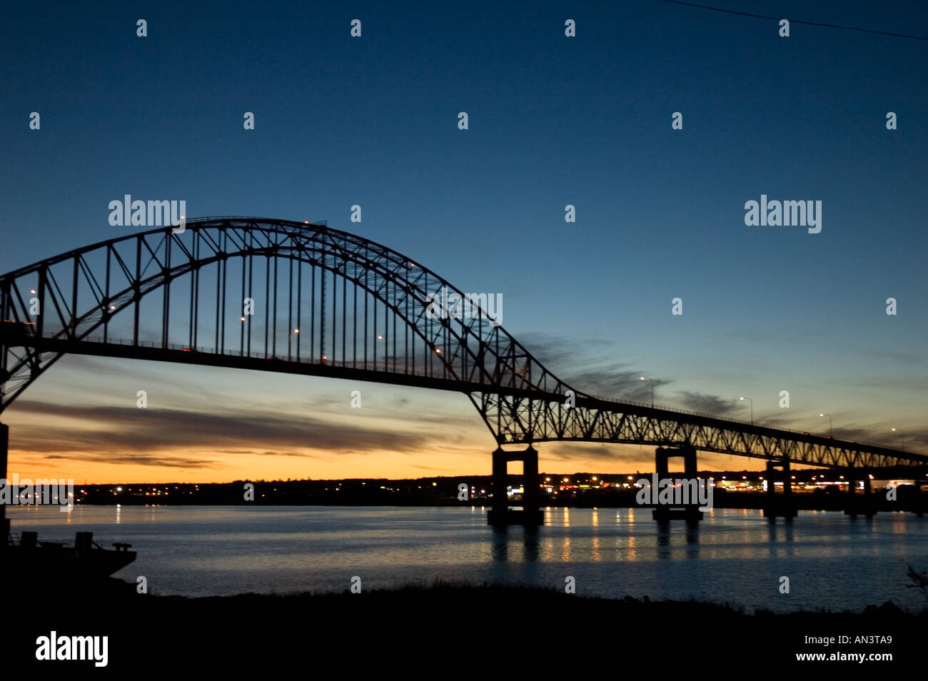 Steel bridge over the Miramichi River at Miramichi City New Brunswick ...