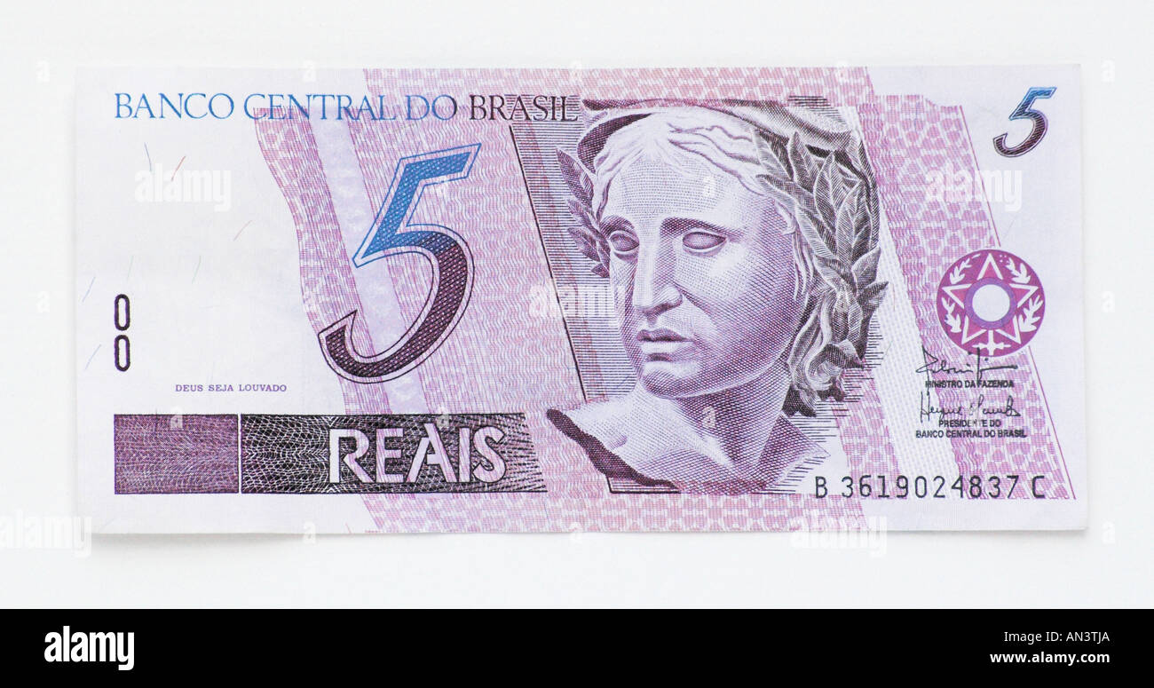 Brazil Brasil Five Reais Real Note Stock Photo - Alamy