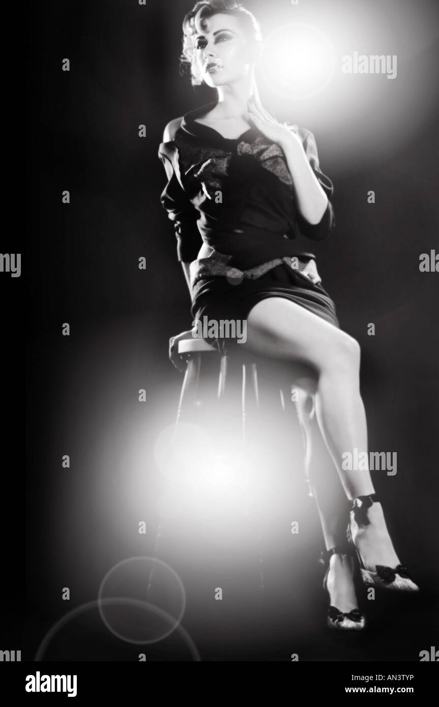 female fashion model in black and white studio portrait Stock Photo - Alamy