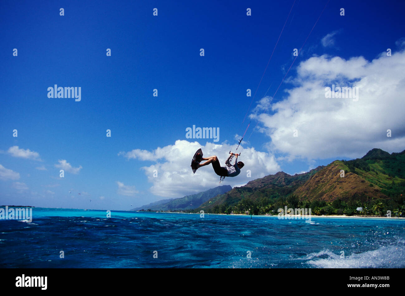 Kiteboarding, Moorea, French Polynesia Stock Photo - Alamy