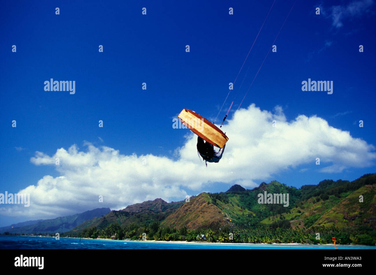 Kiteboarding, Moorea, French Polynesia Stock Photo - Alamy