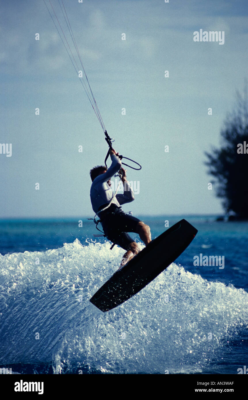 Kiteboarding, Moorea, French Polynesia Stock Photo - Alamy