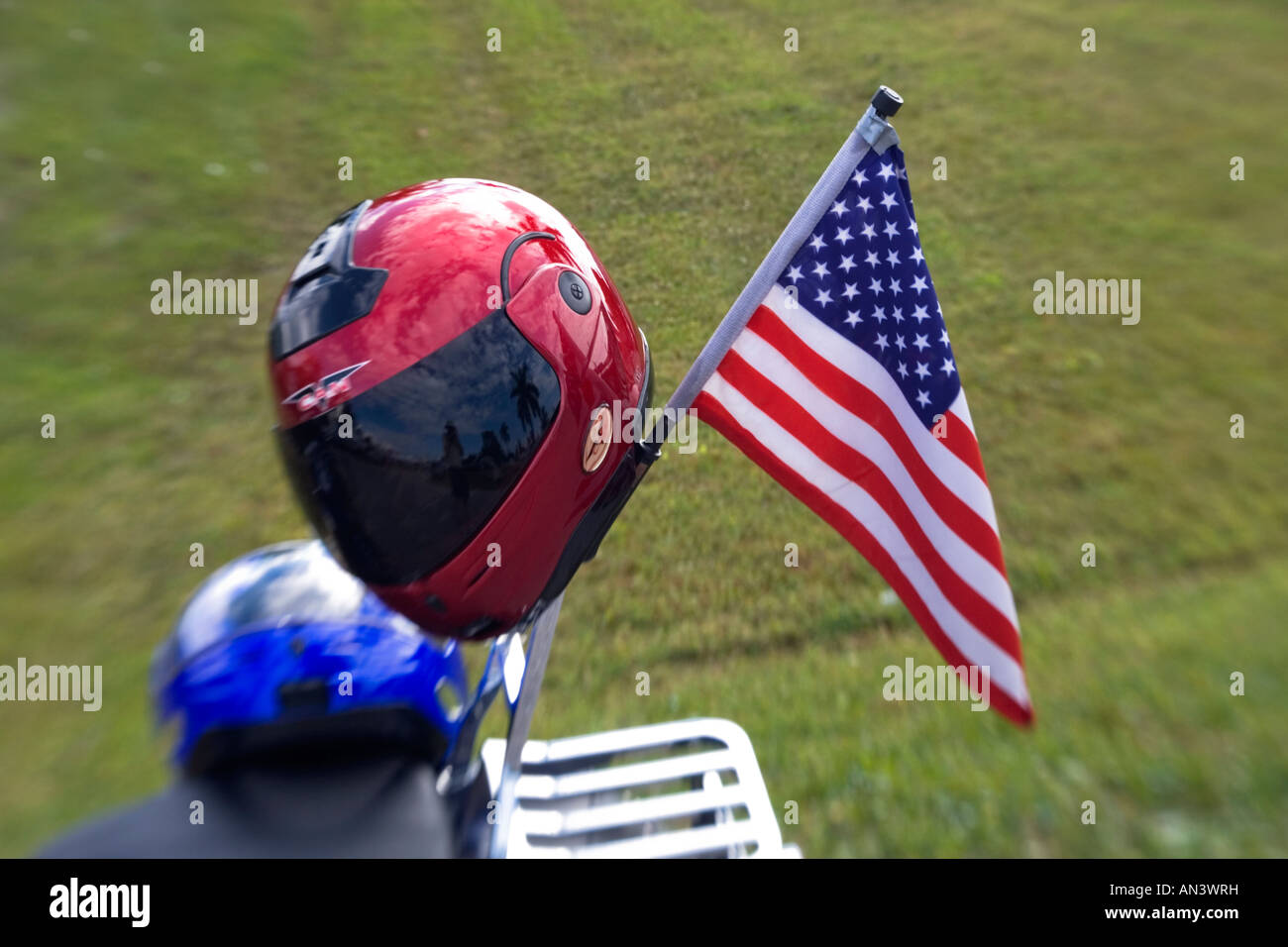Motorcycle helment with American flag attached Stock Photo - Alamy