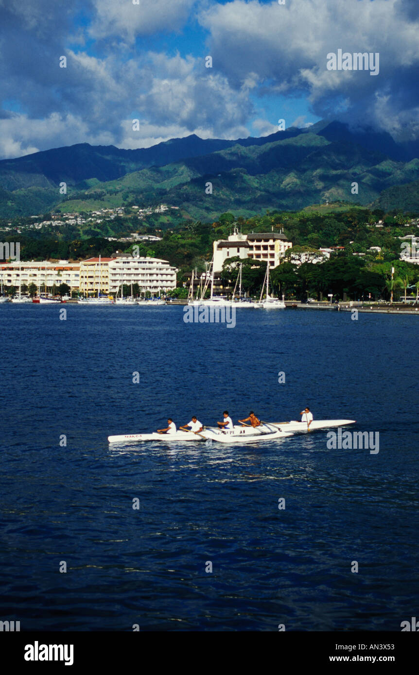 Outrigger canoe Papeete Tahiti French Polynesia Stock Photo - Alamy