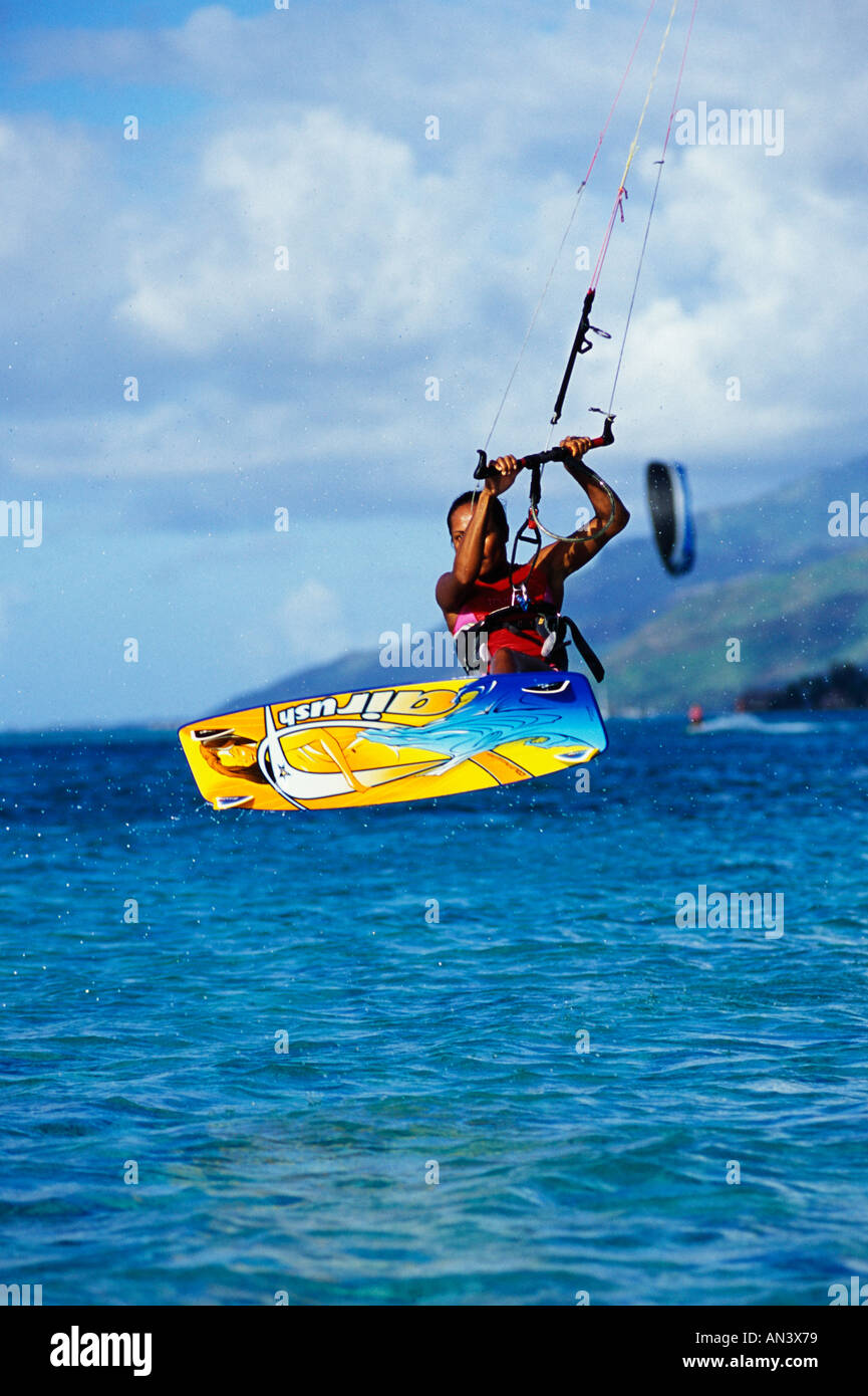 Kiteboarding, Moorea, French Polynesia Stock Photo - Alamy