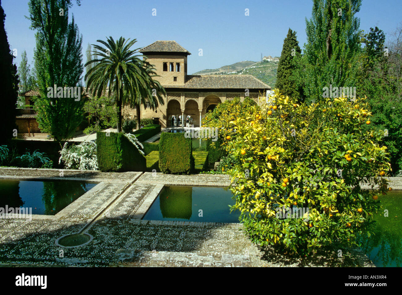 Partal Palace and Generalife gardens, Alhambra, Granada, Spain Stock ...