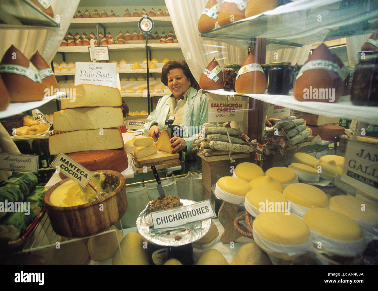 Spain Galicia Casa de los Quesos House of the Cheeses selling cheeses ...