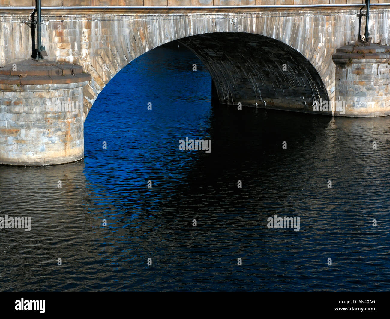 A stone arch of the bridge built across river Po by Napoleon Turin ...