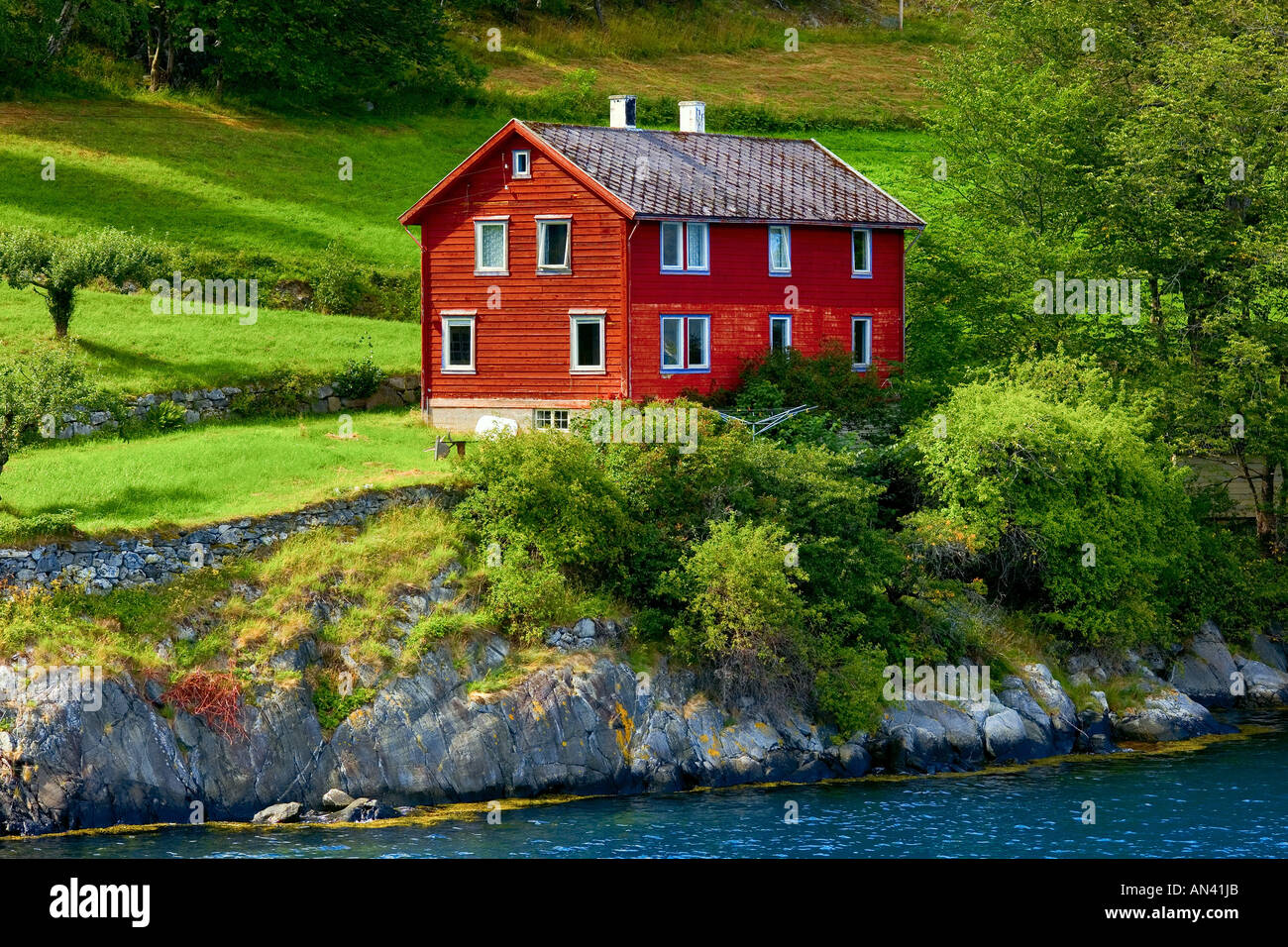 Red house in Sognefjord Norway Stock Photo - Alamy