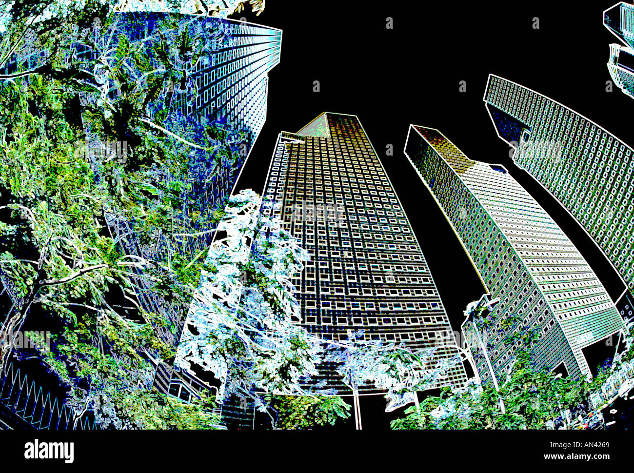 Abstract rendition of tall buildings in Singapore city centre Stock ...