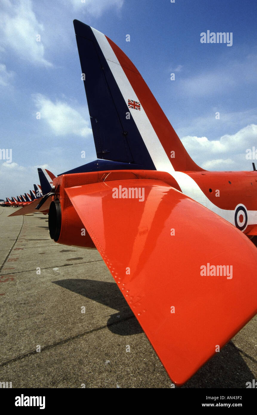 Red Arrows RAF aerobatics flying teams jet engine Hawk aircraft lined ...