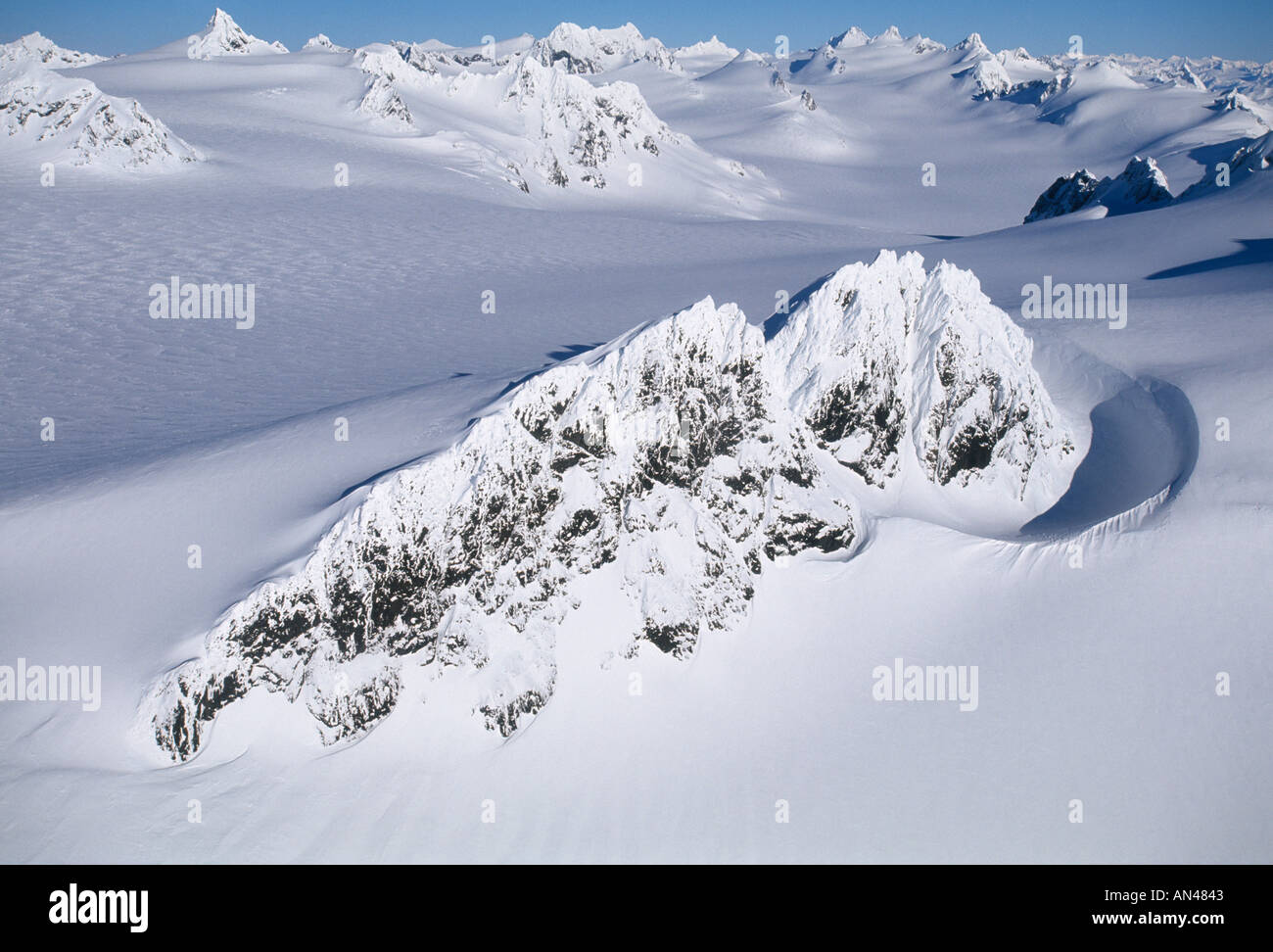 Aerial view of mountain summit in Katmai National Park in winter Alaska ...